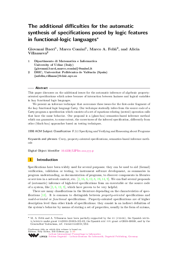 (PDF) The additional difficulties for the automatic synthesis of specifications posed by logic ...