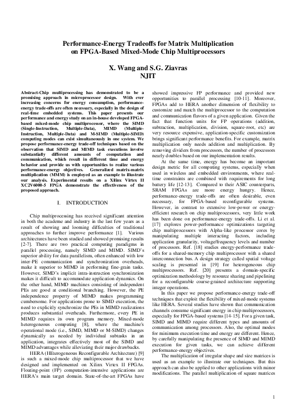 (PDF) Performance-Energy Tradeoffs for Matrix Multiplication on FPGA ...