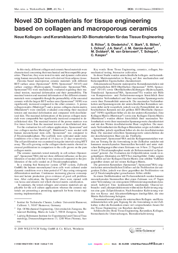 (PDF) Novel 3D biomaterials for tissue engineering based on collagen ...