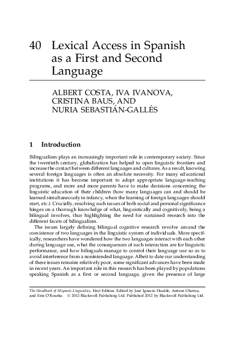 (PDF) Lexical Access in Spanish as a First and Second Language