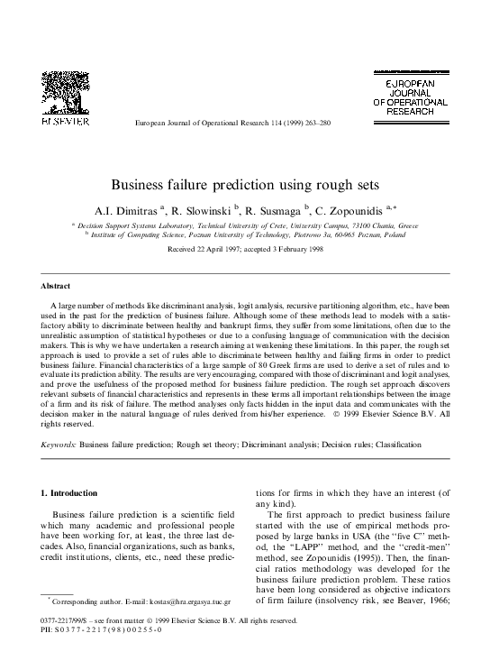(PDF) Business failure prediction using rough sets