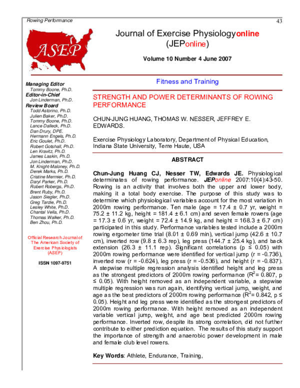 (PDF) Strength and Power Determinants of Rowing Performance
