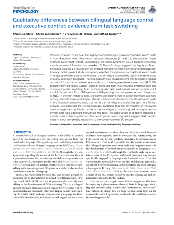 (PDF) Qualitative Differences between Bilingual Language Control and ...