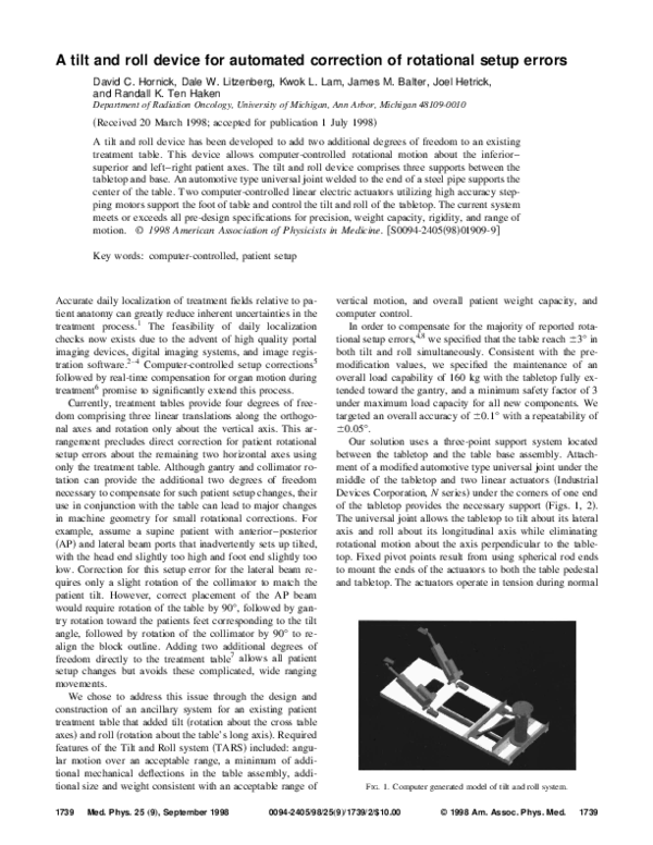 (PDF) A tilt and roll device for automated correction of rotational setup errors