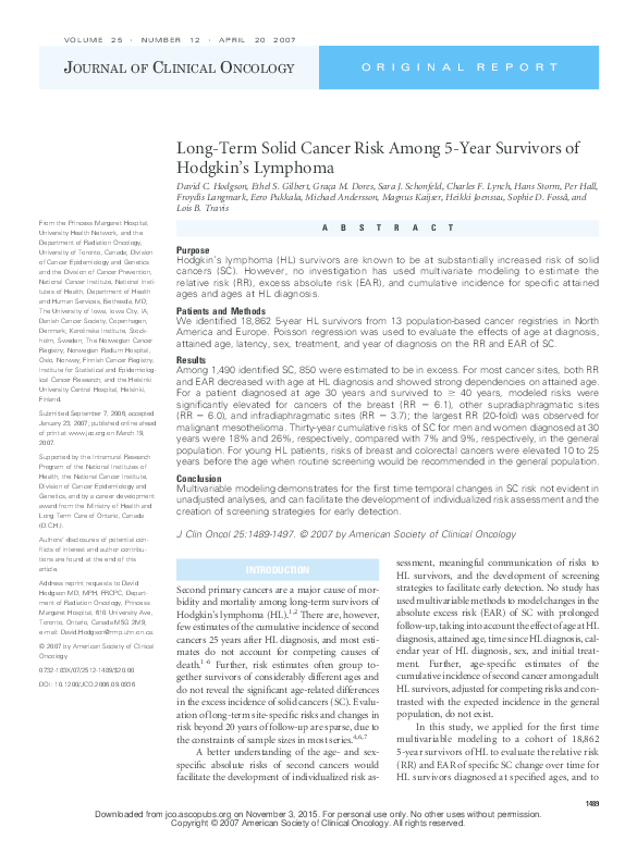 (PDF) Long-Term Solid Cancer Risk Among 5-Year Survivors of Hodgkin's ...