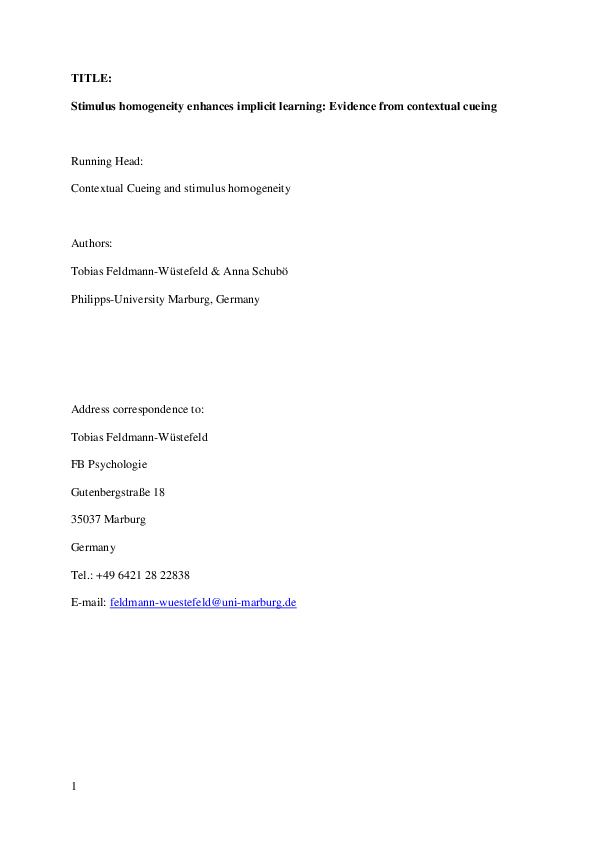 (PDF) Stimulus homogeneity enhances implicit learning: Evidence from contextual cueing