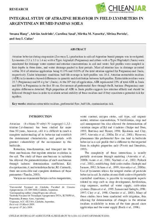 (PDF) Estudio Integral del Comportamiento de Atrazina en Lisímetros de ...