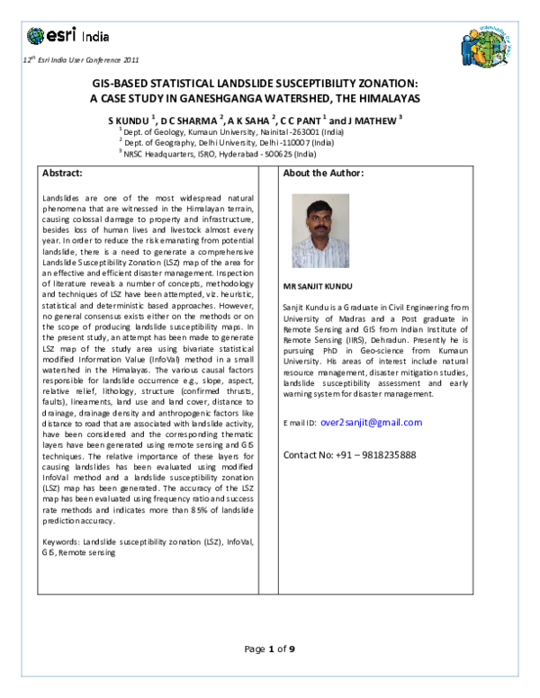 (PDF) GIS-BASED STATISTICAL LANDSLIDE SUSCEPTIBILITY ZONATION: A CASE STUDY IN GANESHGANGA ...