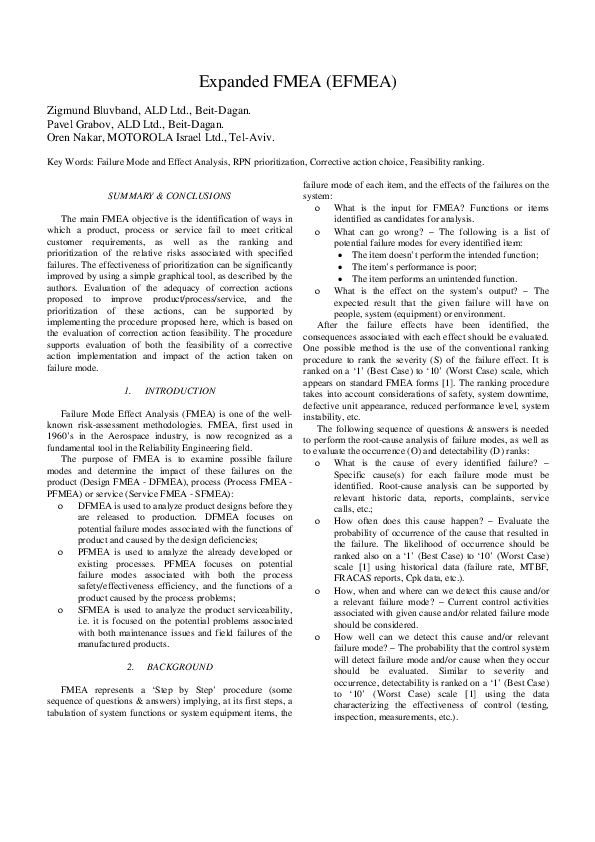 (PDF) Expanded FMEA (EFMEA)