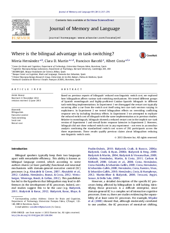 (PDF) Where is the bilingual advantage in task-switching?