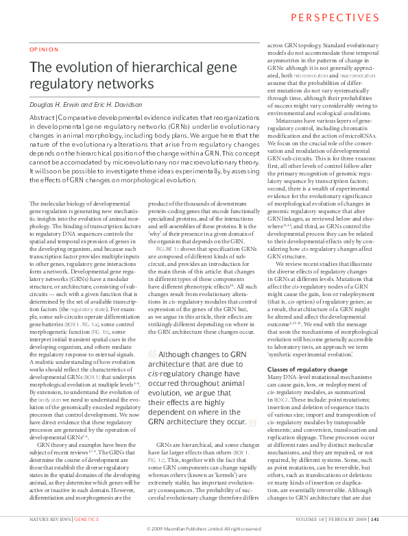 (PDF) The evolution of hierarchical gene regulatory networks