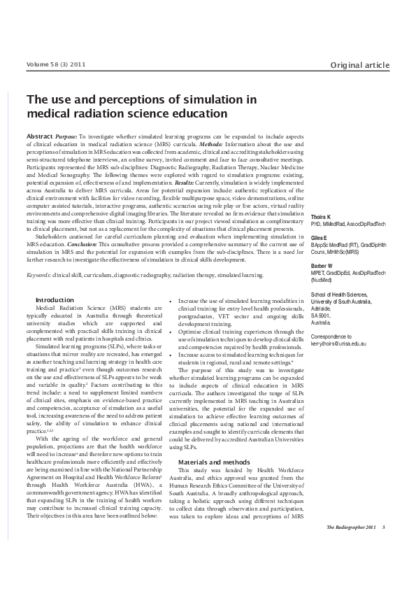 (PDF) The use and perceptions of simulation in medical radiation ...