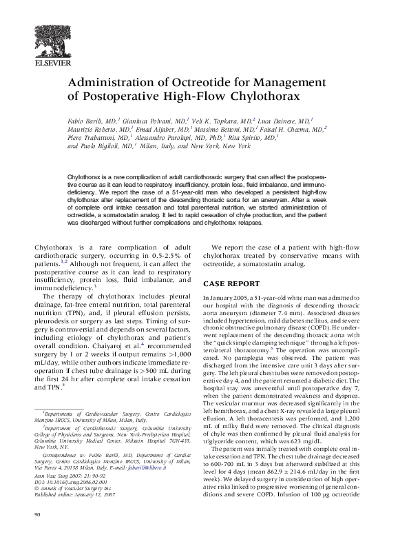 (PDF) Administration of Octreotide for Management of Postoperative High ...