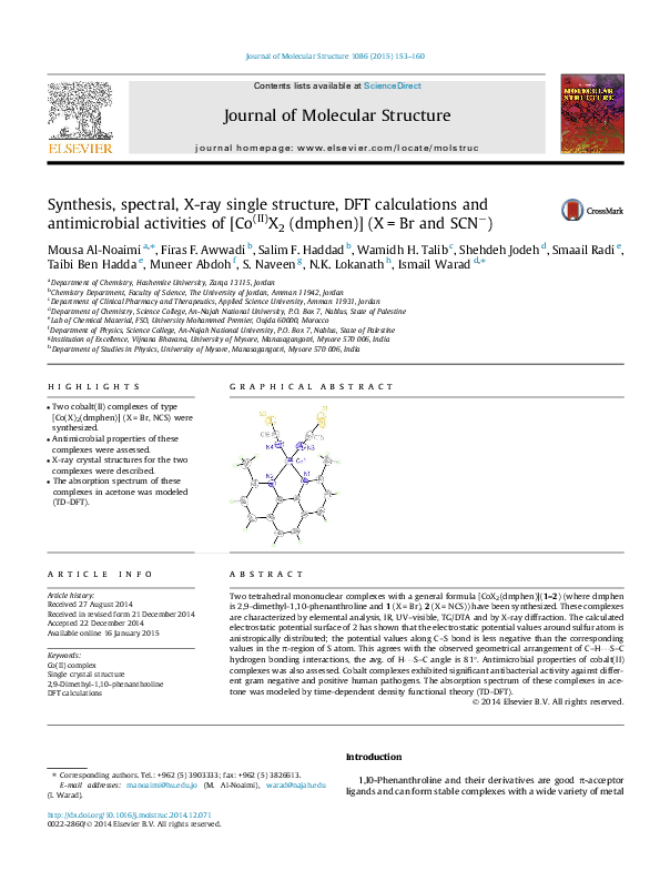 (PDF) Synthesis, spectral, X-ray single structure, DFT Calculations and Antimicrobial Activities ...