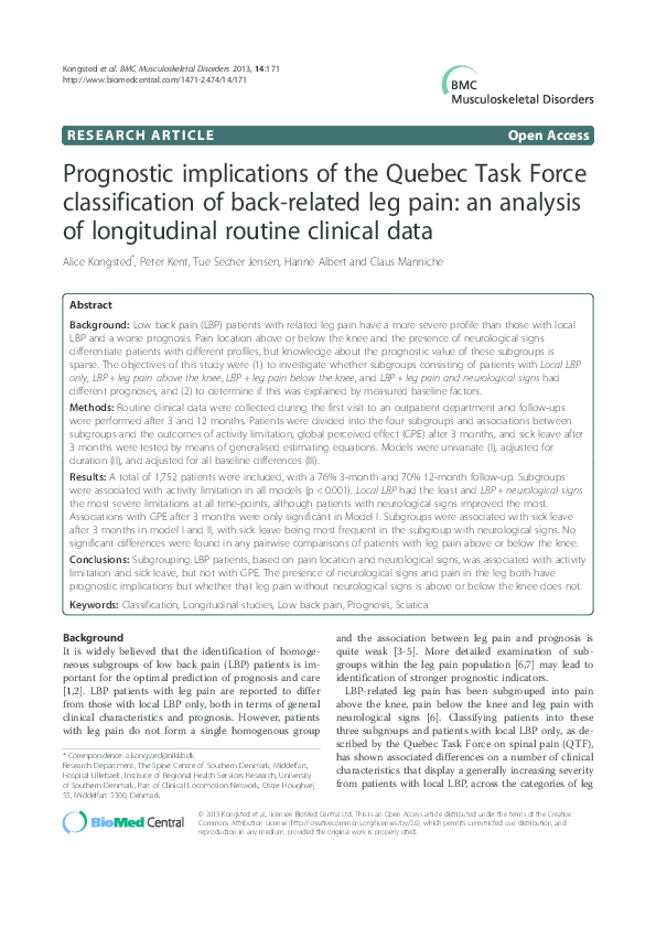 (PDF) Prognostic implications of the Quebec Task Force classification ...