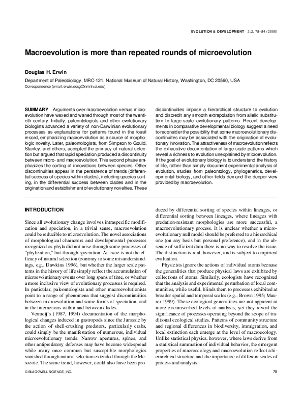 (PDF) Macroevolution is more than repeated rounds of microevolution
