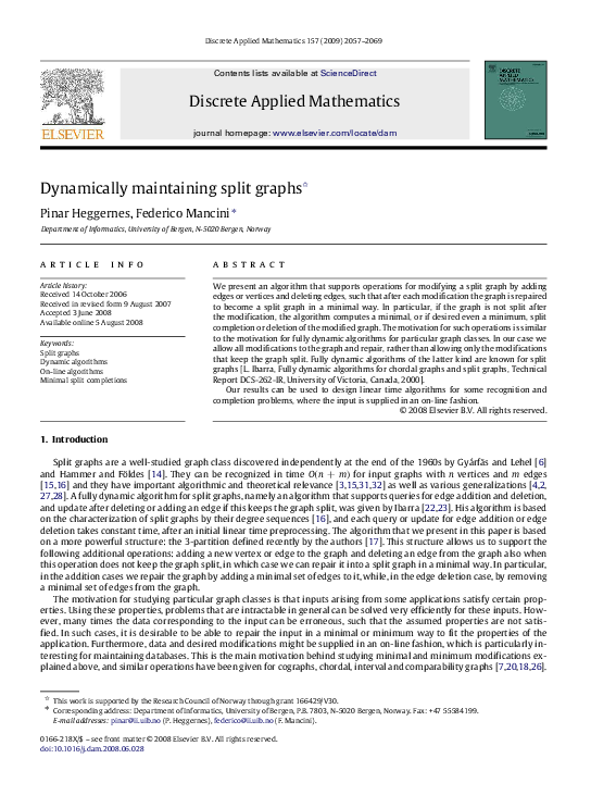 (PDF) Dynamically maintaining split graphs