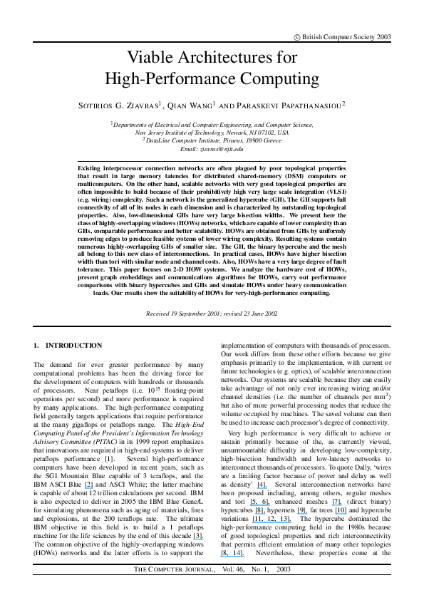 Pdf Viable Architectures For High Performance Computing