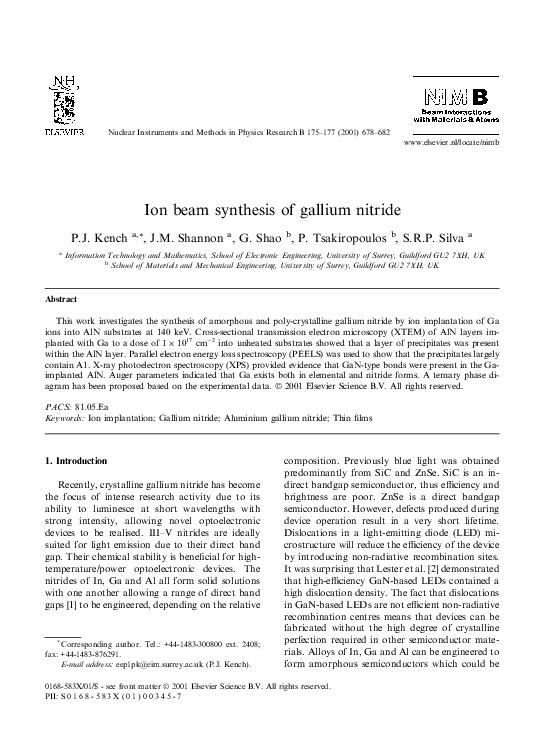 Pdf Ion Beam Synthesis Of Gallium Nitride