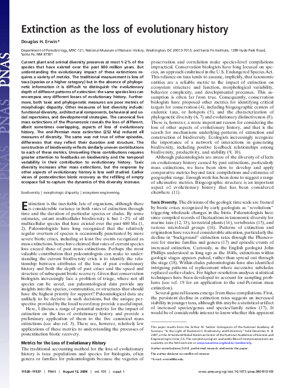 (PDF) Extinction as the loss of evolutionary history