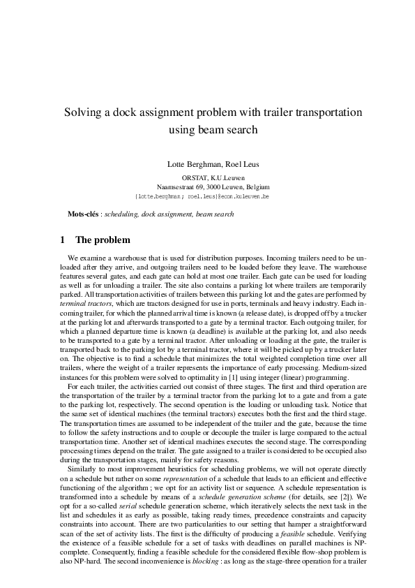 (PDF) Solving a dock assignment problem with trailer transportation using beam search