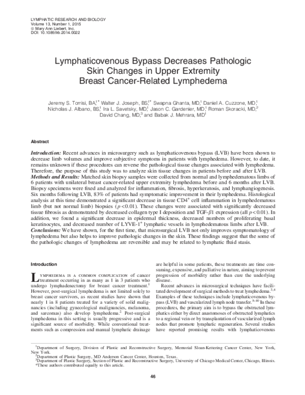 (PDF) Lymphaticovenous Bypass Decreases Pathologic Skin Changes in ...