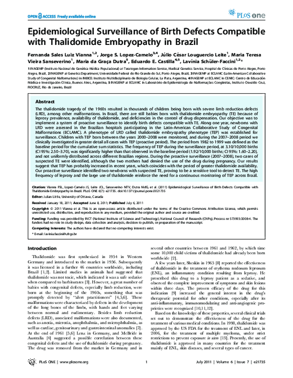 (PDF) Pharmacoepidemiology and Thalidomide Embryopathy Surveillance in ...