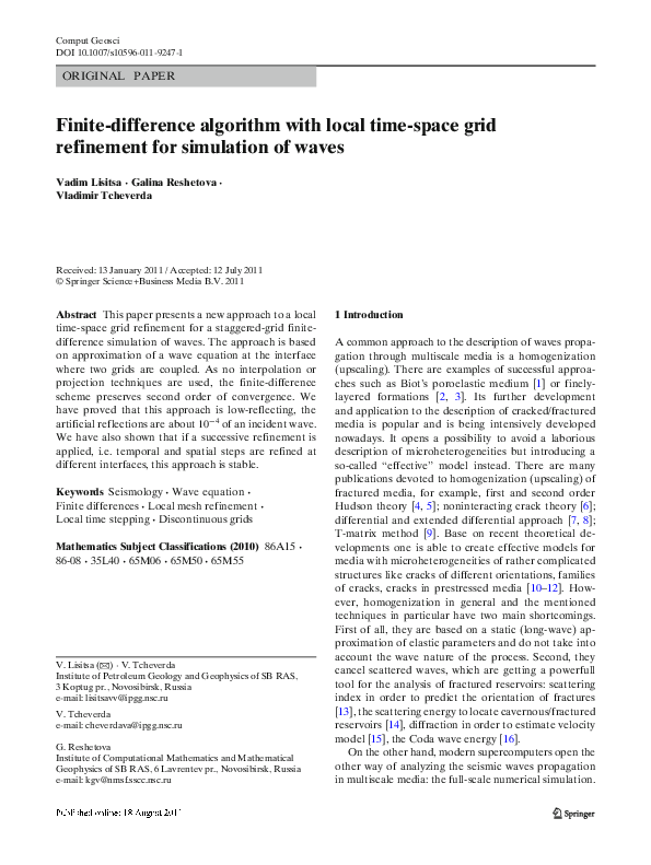 Pdf Finite Difference Algorithm With Local Time Space Grid Refinement For Simulation Of Waves