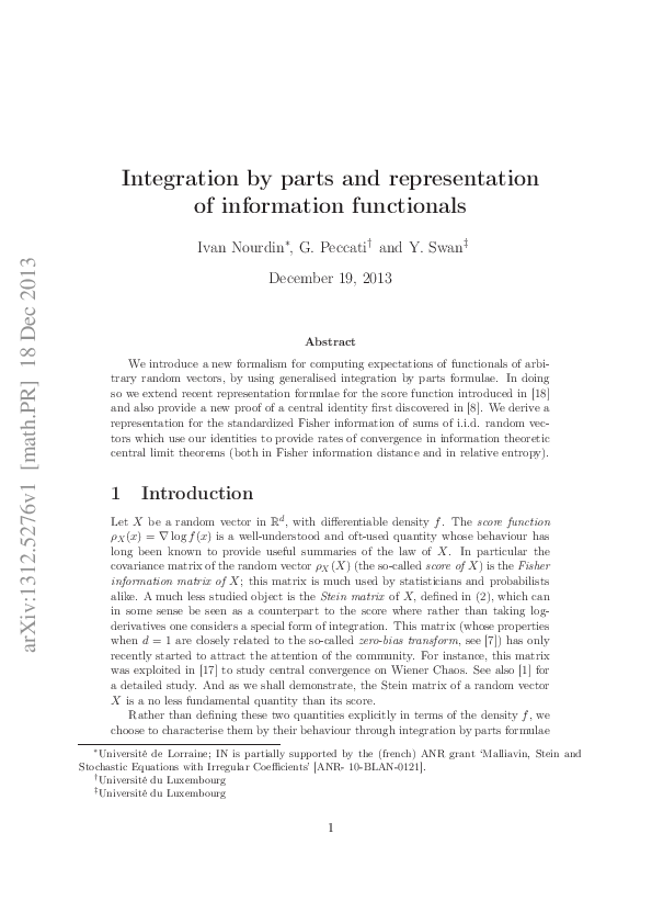 (PDF) Integration by parts and representation of information ...