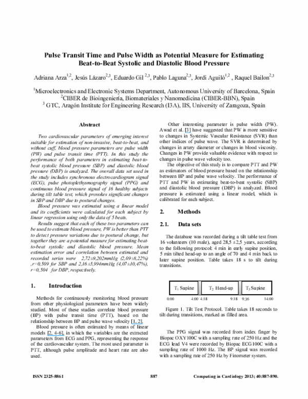 (PDF) Pulse transit time and pulse width as potential measure for ...
