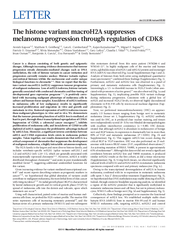 (PDF) The histone variant macroH2A suppresses melanoma progression ...