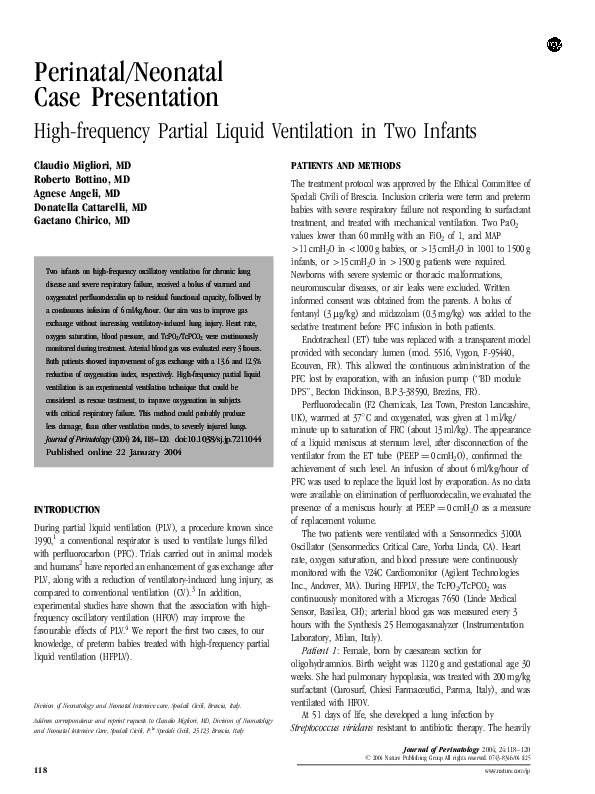 (PDF) High-frequency Partial Liquid Ventilation in Two Infants