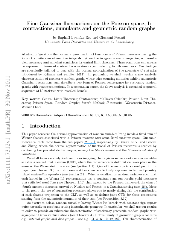 (PDF) Fine Gaussian fluctuations on the Poisson space, I: contractions ...