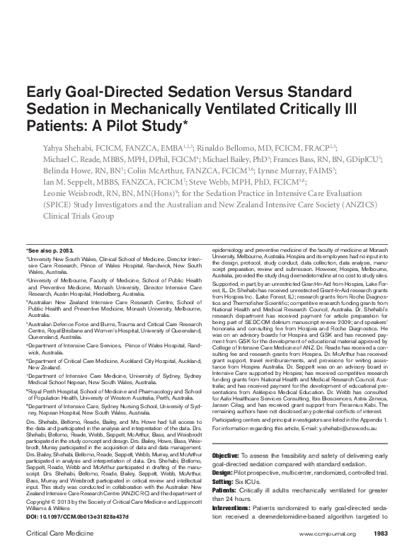 (PDF) Early Goal-Directed Sedation Versus Standard Sedation in ...