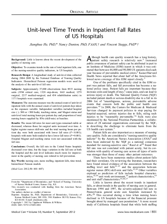 (PDF) Unit-level Time Trends in Inpatient Fall Rates of US Hospitals