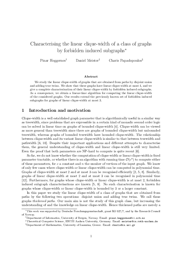 Pdf Characterising The Linear Clique Width Of A Class Of Graphs By Forbidden Induced Subgraphs