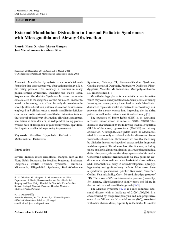 (PDF) External Mandibular Distraction in Unusual Pediatric Syndromes ...