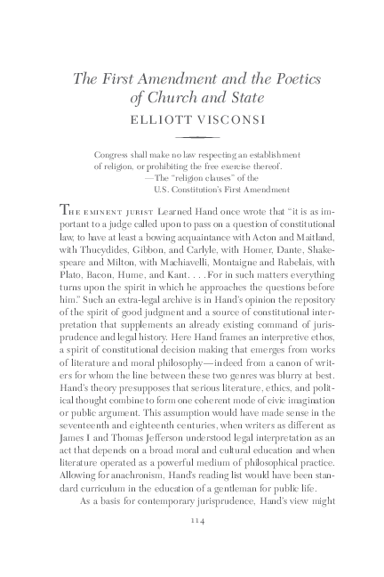 (PDF) The First Amendment and the Poetics of Church and State