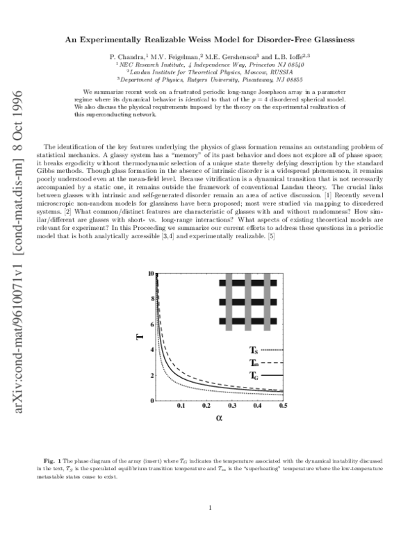 (PDF) An experimentally realizable weiss model for disorder-free glassiness