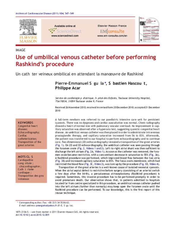 (PDF) Use of umbilical venous catheter before performing Rashkind's ...