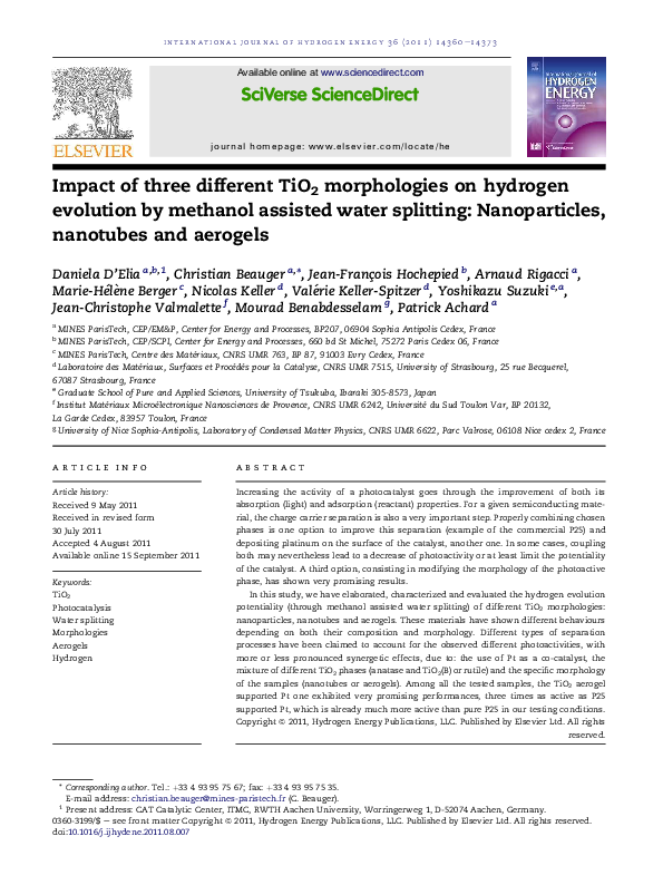 (PDF) Impact of three different TiO2 morphologies on hydrogen evolution ...