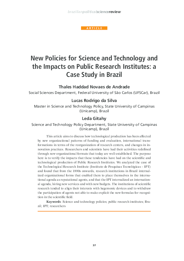 (PDF) New policies for science and technology and the impacts on public ...