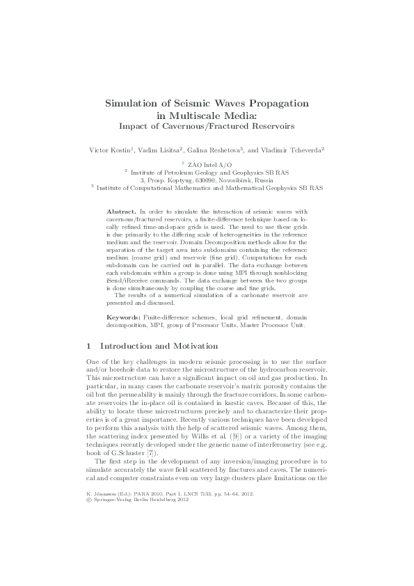 (PDF) Simulation of Seismic Waves Propagation in Multiscale Media: Impact of Cavernous/Fractured ...