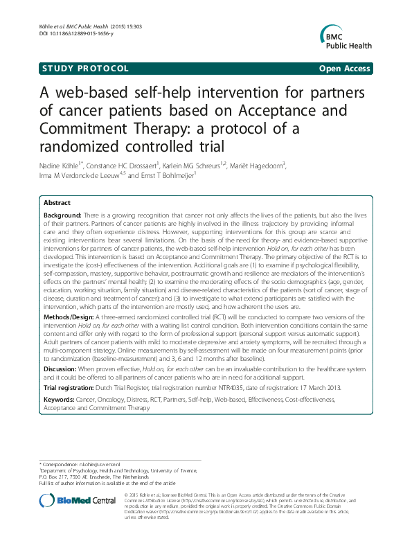 (PDF) A web-based self-help intervention for partners of cancer patients based on Acceptance and ...