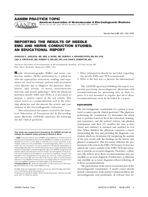 (PDF) Reporting the results of needle EMG and nerve conduction studies ...