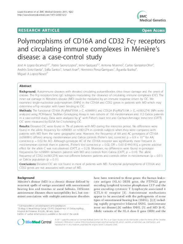 (PDF) Polymorphisms of CD16A and CD32 Fcγ receptors and circulating ...
