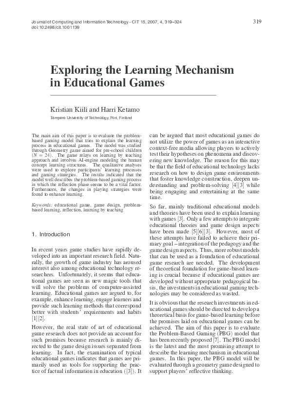 (PDF) Exploring the Learning Mechanism in Educational Games