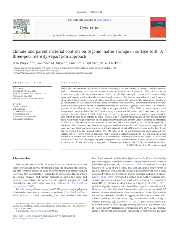 (PDF) Climate and parent material controls on organic matter storage in ...