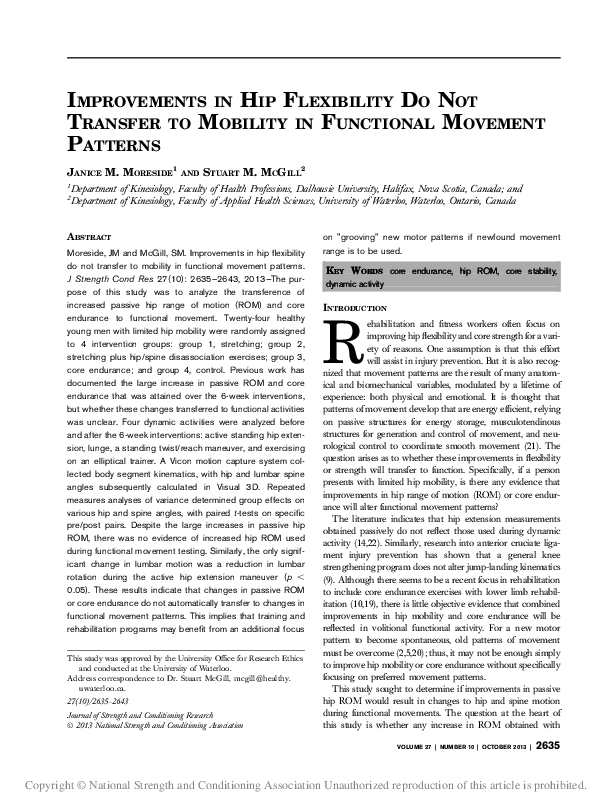 (PDF) Improvements in Hip Flexibility Do Not Transfer to Mobility in ...