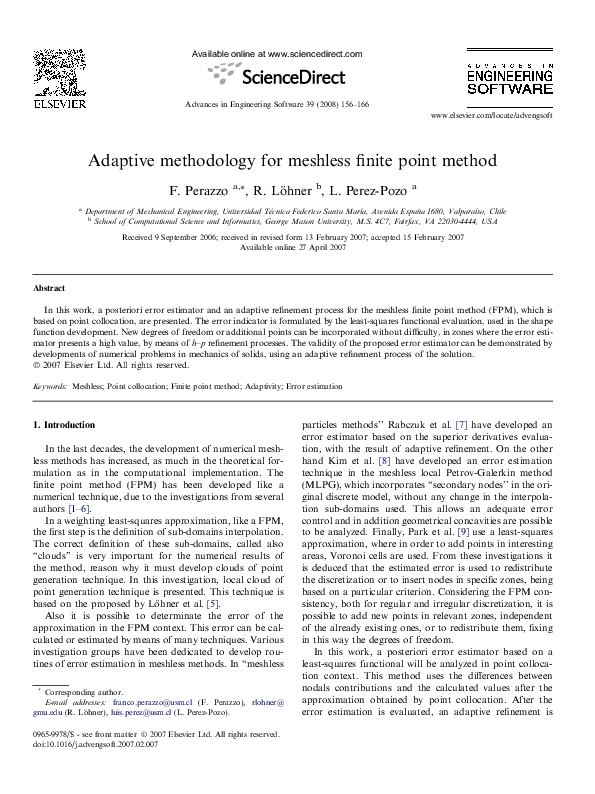 (PDF) Adaptive methodology for meshless finite point method